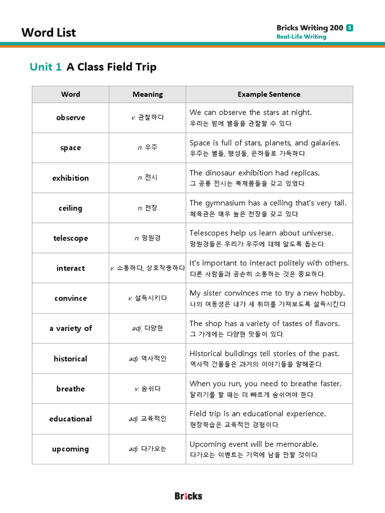Bricks Writing 200 - L3 - Word List | PDF
