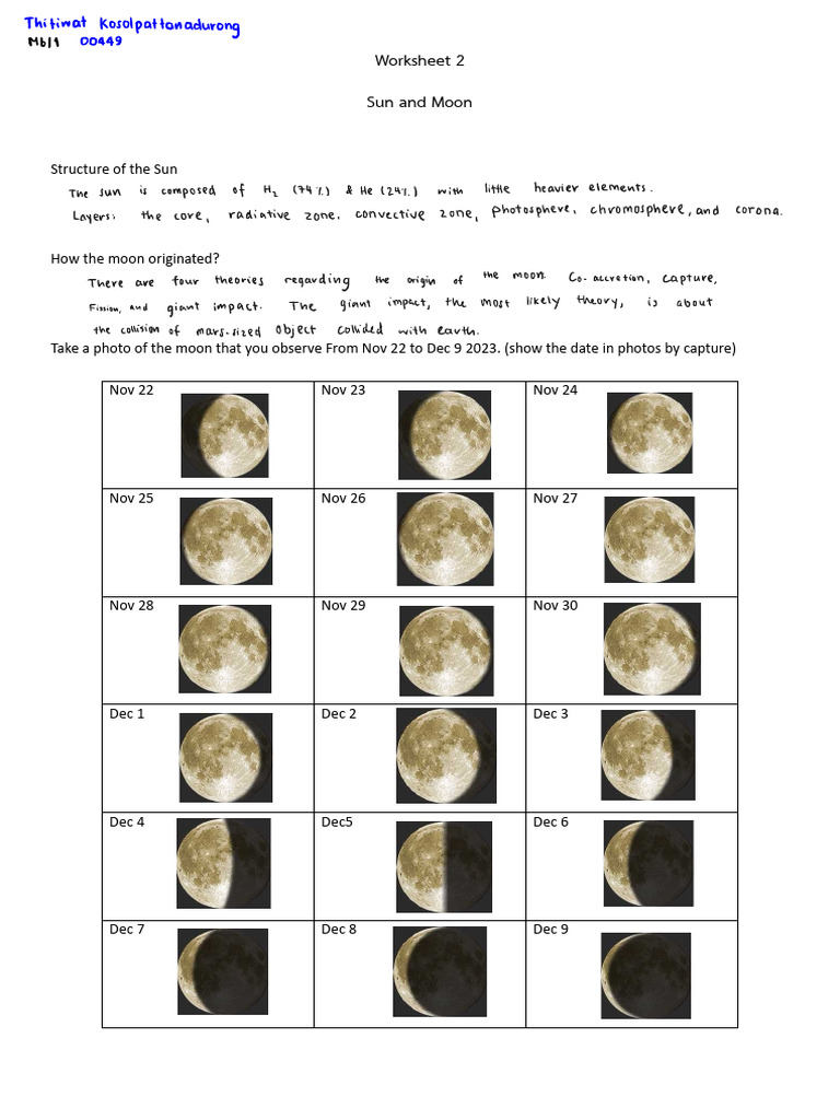 Sun and Moon Observation Worksheet | PDF