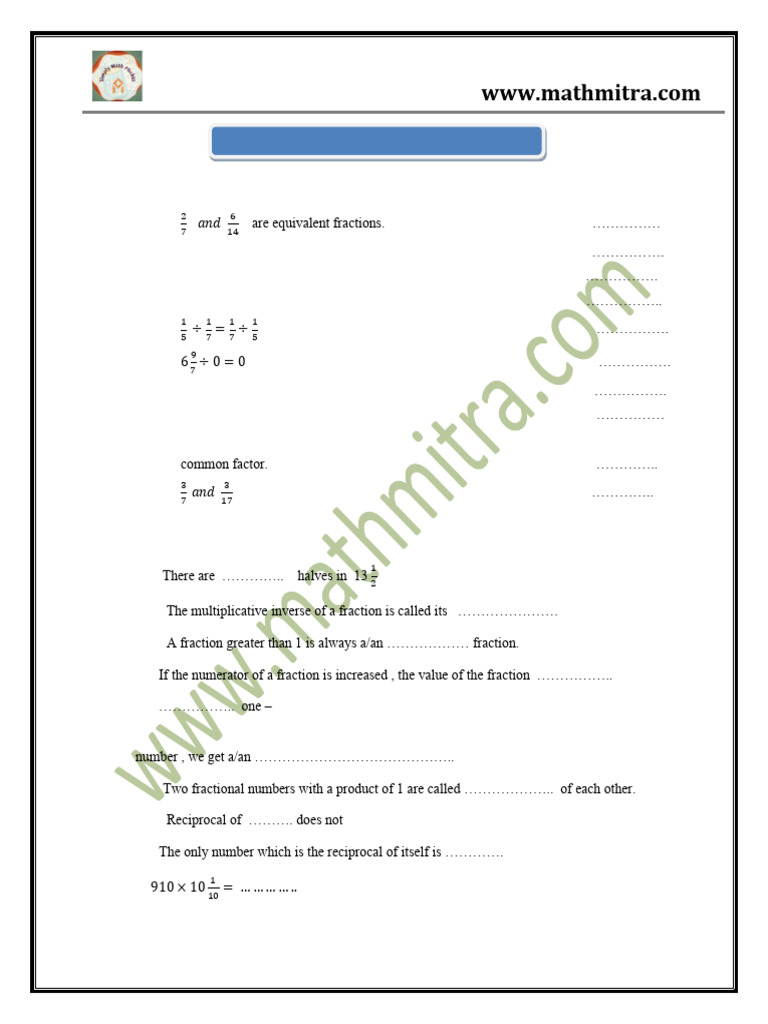 Class 7 Fractions and Decimals Worksheet | PDF | Numbers | Mathematical ...