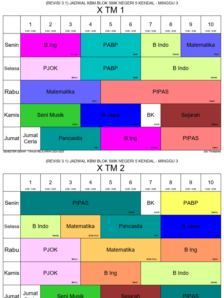 (Draft) Rev3.1_jadwal Blok Genap 2024-2025_m3_per Kelas | PDF