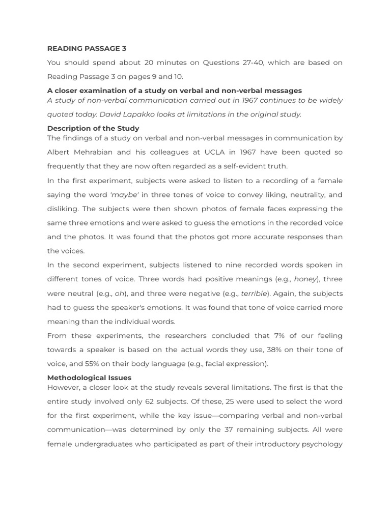 Analyzing Mehrabian's Communication Study | PDF | Nonverbal ...