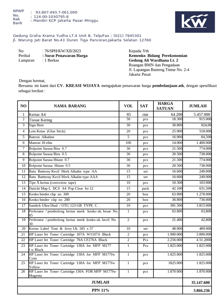 CV. Kreasi Wijaya | PDF