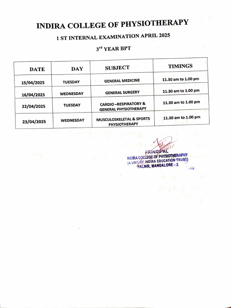Revised 1st Internal Exam Time Table | PDF