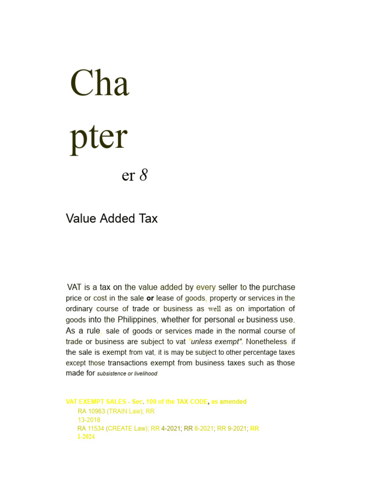 Chapter 8 - VAT Exempt Transactions | PDF | Value Added Tax | Taxes