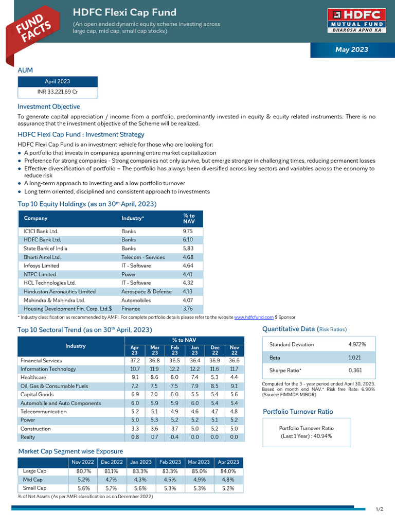 Fund Facts - HDFC Flexi Cap Fund - May 23 | PDF | Investing | Mutual Funds