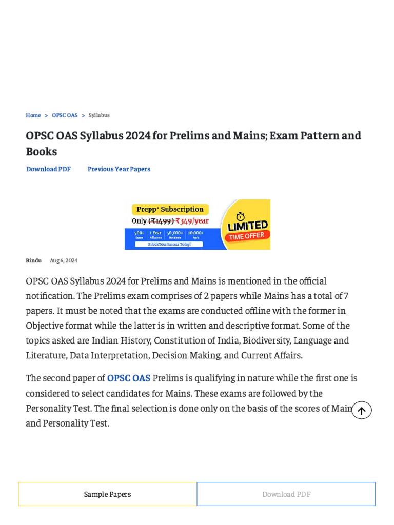OAS OPSC Syllabus 2024 For Prelims and Mains Exam Pattern and Books | PDF | Agriculture | Governance