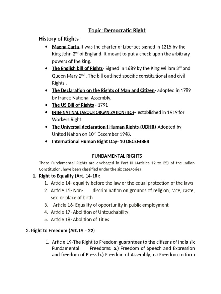 Democratic Rights For Class 11th | PDF | Writ | Legal Documents