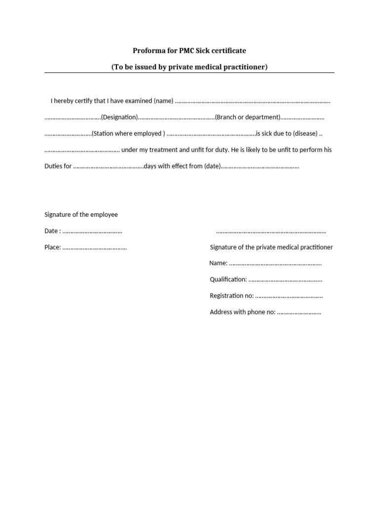 PMC Sick and Fit Certificate Template | PDF