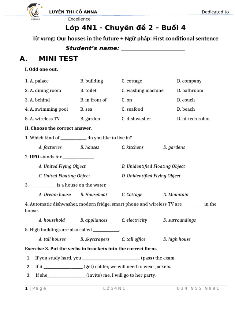 AC_4N1_Lesson 4 WS Houses in Future + 1st Conditional | PDF