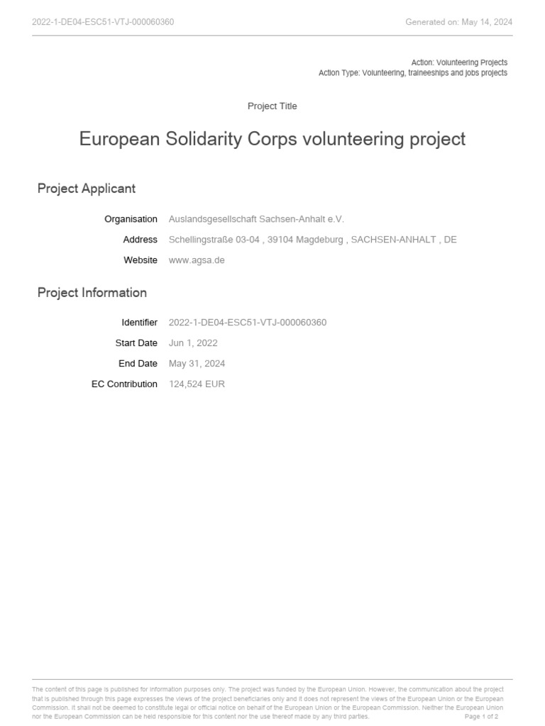 European Solidarity Corps Volunteering Project | PDF | European Union