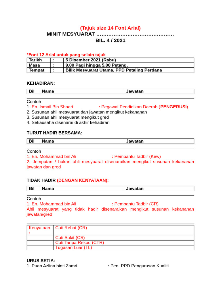 Format Minit Mesyuarat Terkini | PDF