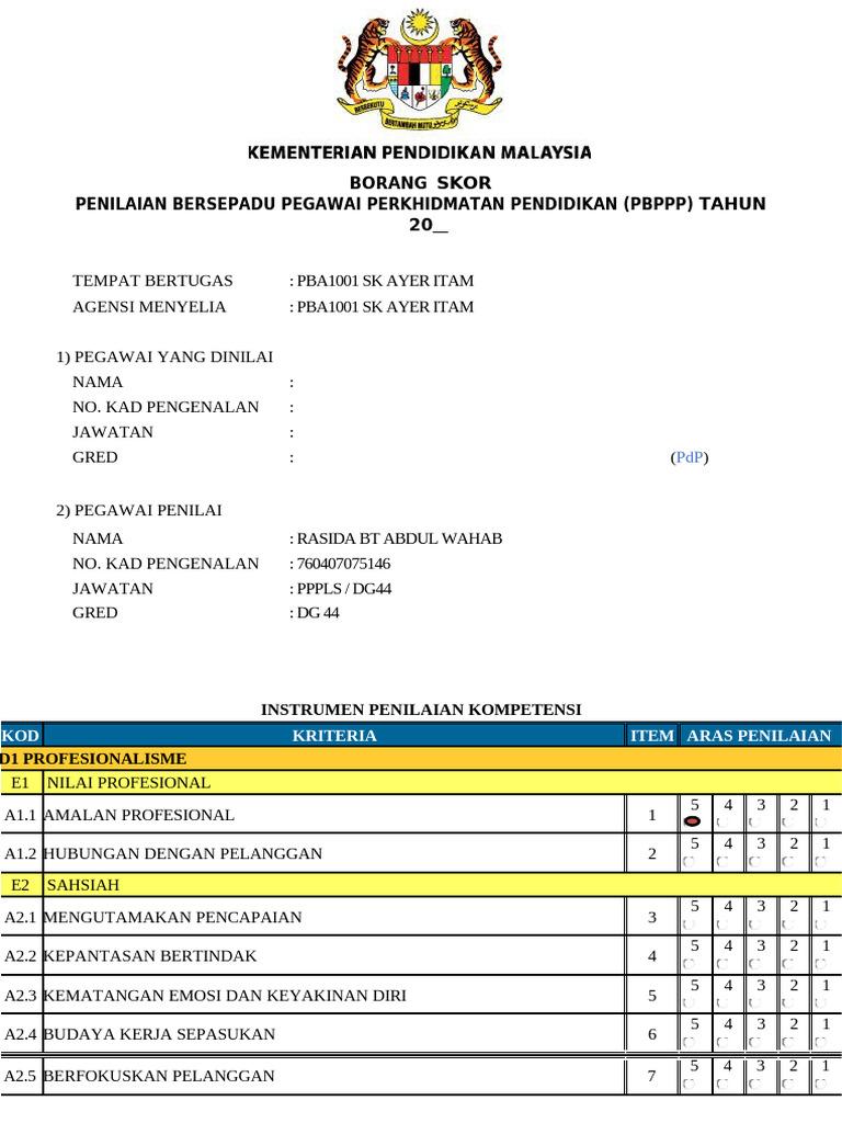 SKOR 1 INSTRUMEN PDP | PDF