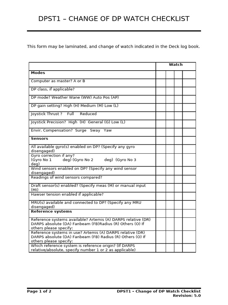 dpst1 - change of dp watch checklist | PDF