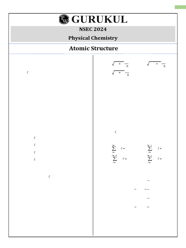 Atomic Structure - DPP 04 (Extra) - NSEC 2024 | PDF | Atomic Orbital | Physical Phenomena