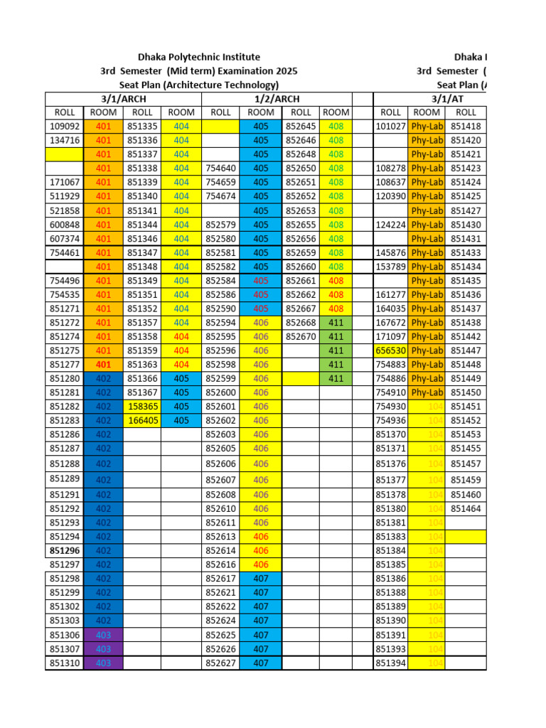 Dept Seat Plan 3RD Corrected | PDF