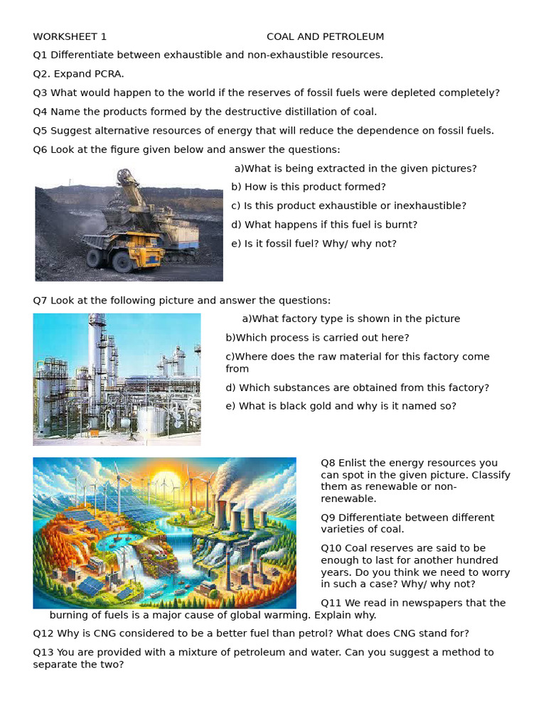 Worksheet 1 Coal and Petroleum | PDF | Fuels | Petroleum