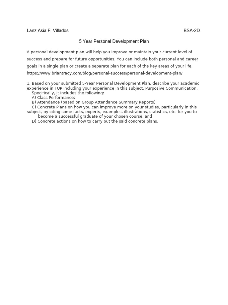 Essay 5 Year Personal Development Plan | PDF | Goal | Disciplines