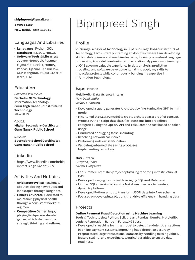 Bipin Preet Singh Resume | PDF | No Sql | Sql