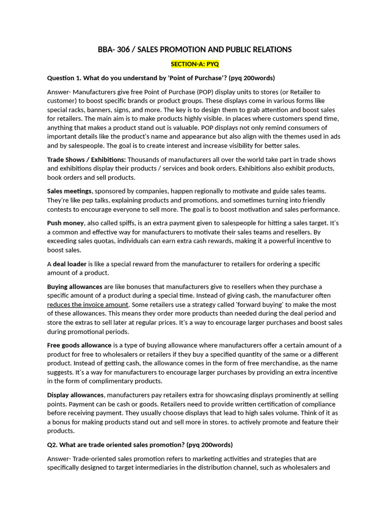 Sales Promotion and Public Relations | PDF | Retail | Public Relations