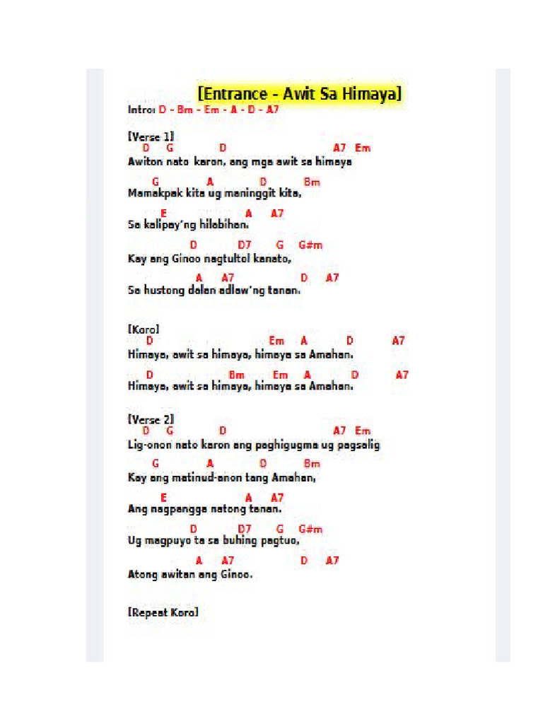 Entrance Awit Sa Himaya | PDF