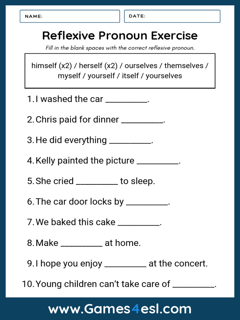 Reflexive Pronoun Exercise PDF | PDF
