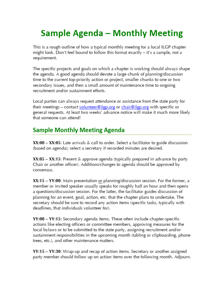 ILGP Sample Agenda - Typical Monthly Meeting | PDF