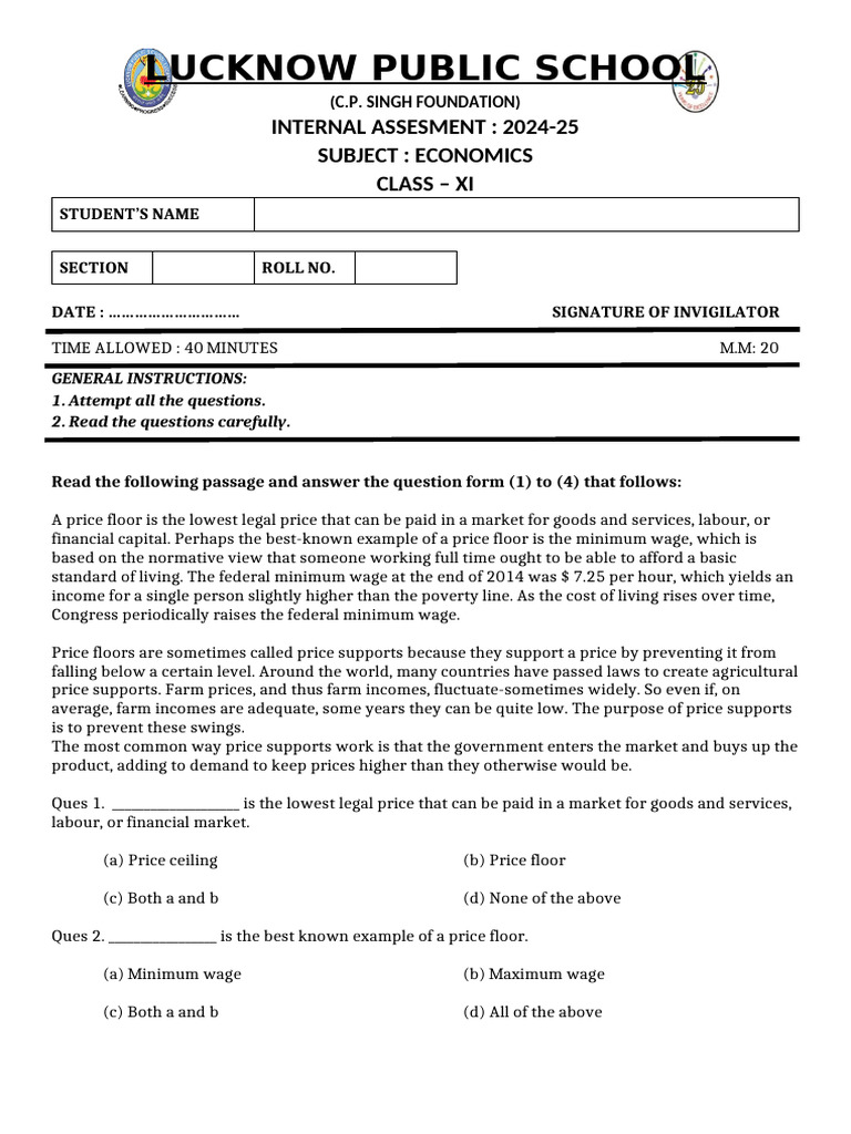 Eco Xi Practical QP 2024 25 | PDF | Cost Of Living | Demand