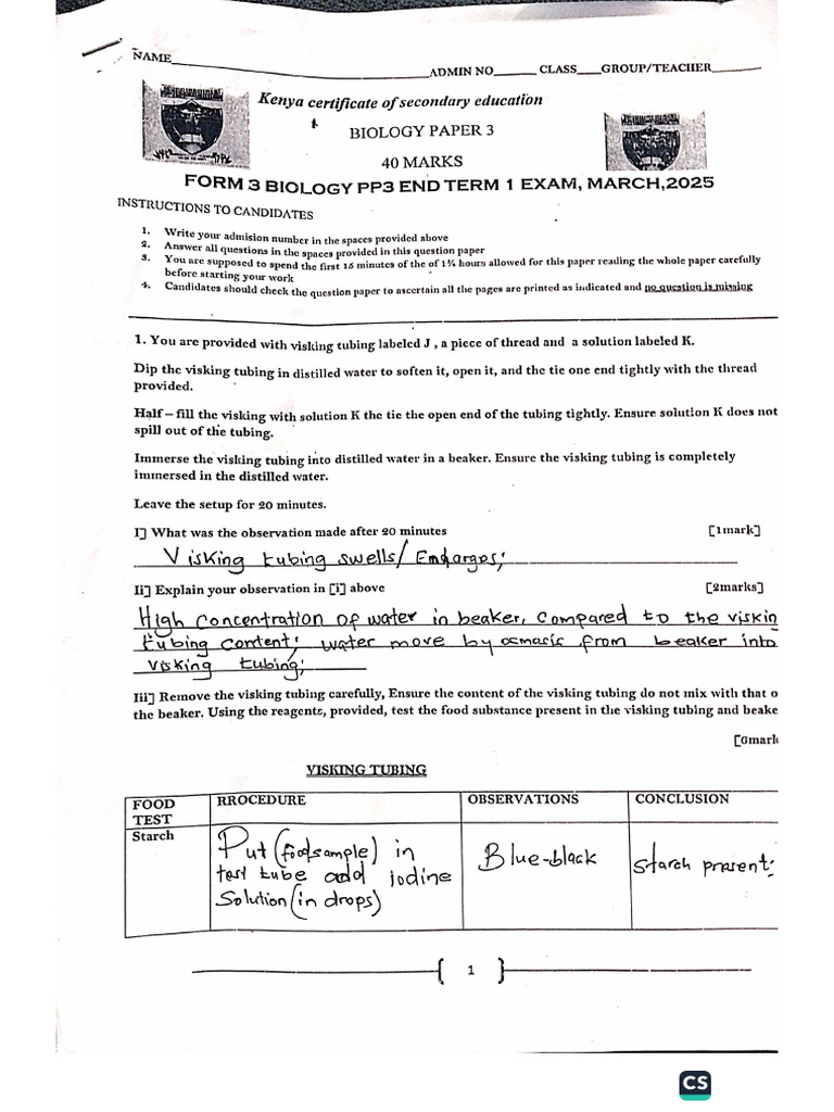 Form 3 Bio Practical 2025 | PDF