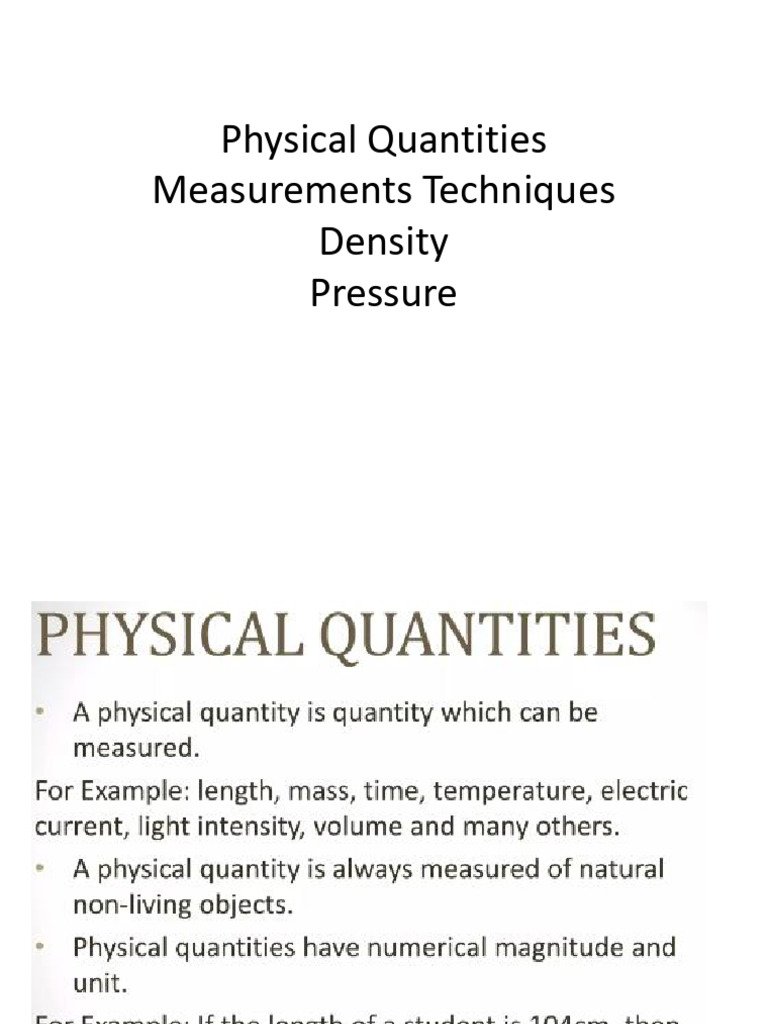 Physical Quantities, Measurements, Techniques, Density, Pressure | PDF