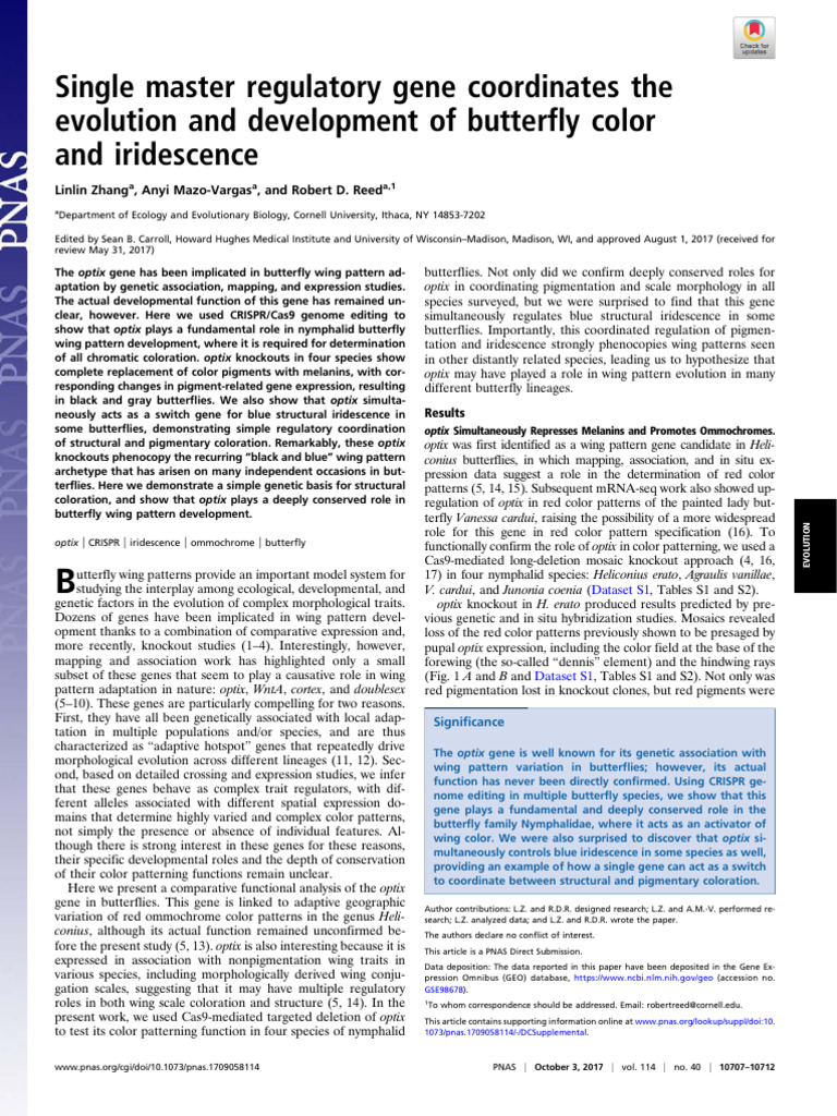 Single Master Regulatory Gene Coordinates Butterfly Color | PDF | Gene ...