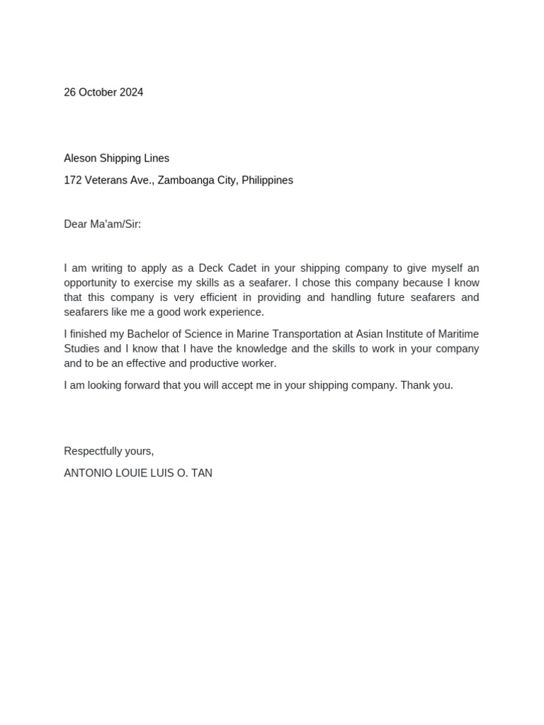 Application Letter - TAN | PDF