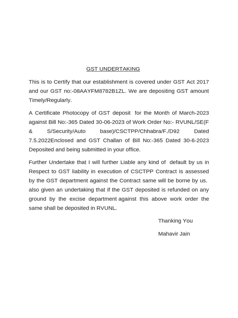 GST UNDERTAKING | PDF