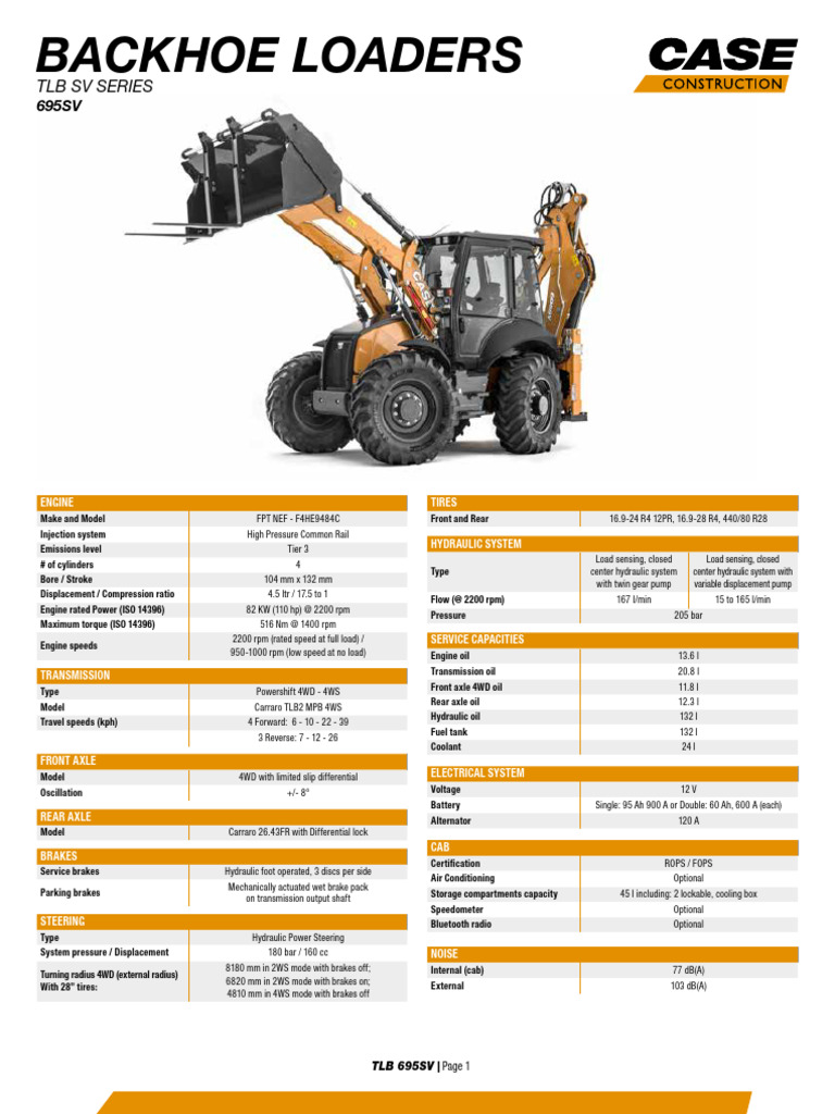 TLB 695SV Backhoe Loader Specifications | PDF | Loader (Equipment ...