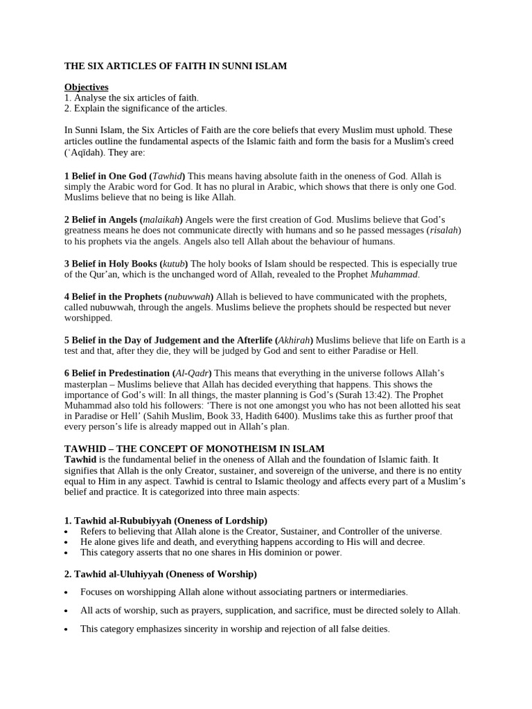 The Six Articles of Faith in Sunni Islam | PDF | Prophets And ...