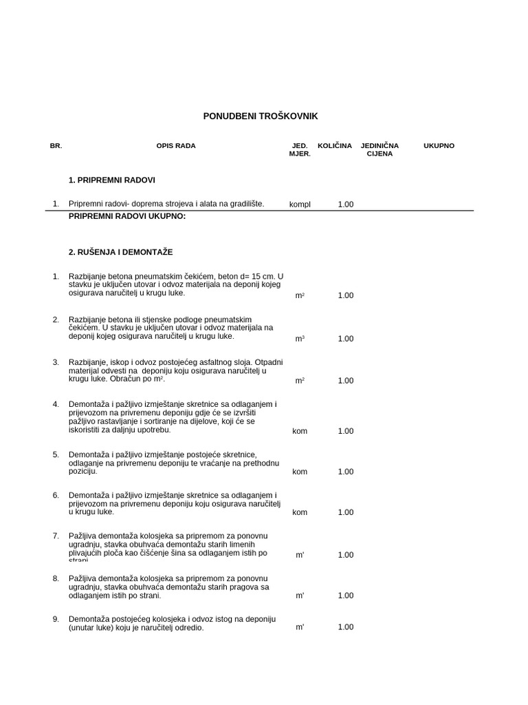 ZADNJA VARIJANTA - Opci Troskovnik Luka 2023 Prazan | PDF