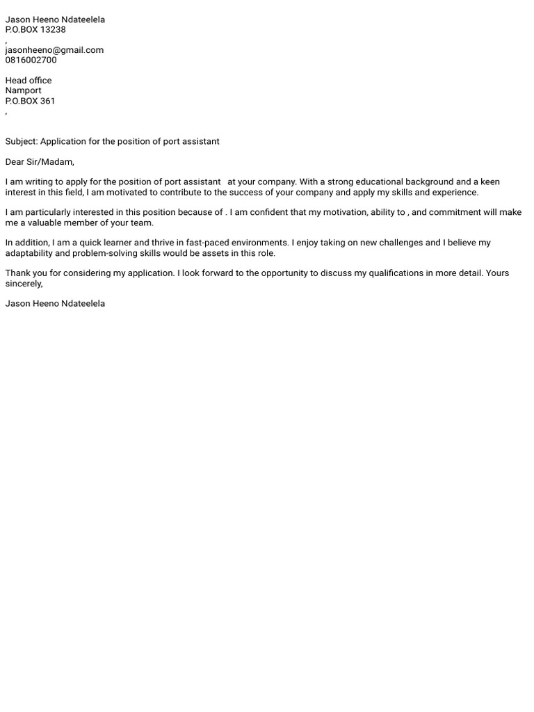 Application for Port Assistant Position | PDF