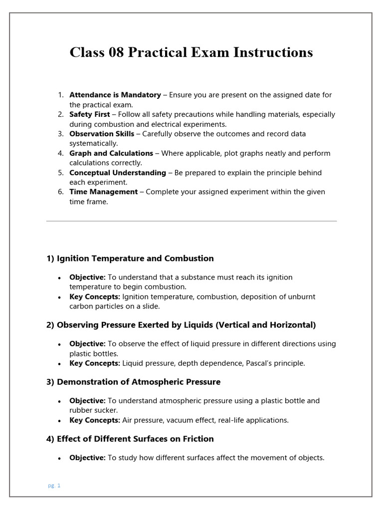 Practical Exam Guidelines and Topics | PDF | Combustion | Friction