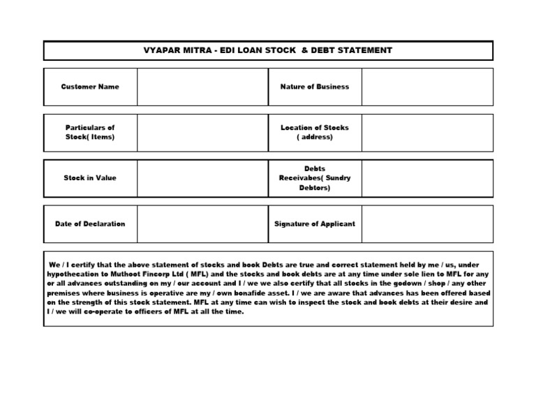 VM Stock Statements Format | PDF
