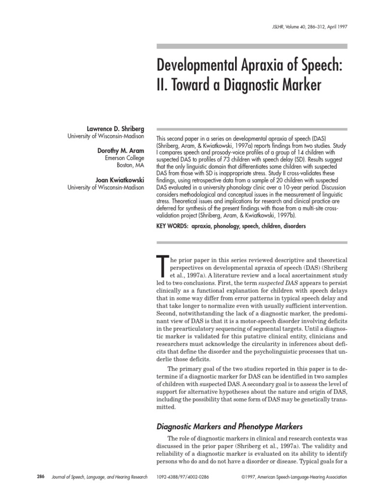 Diagnostic Markers in Developmental Apraxia | PDF | Wechsler Adult ...