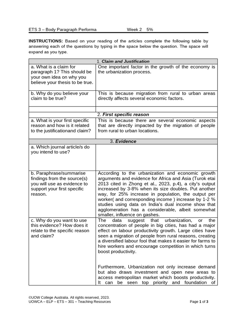 ETS 3 Body Paragraph Proforma 2023 | PDF | Urbanization | Human Migration