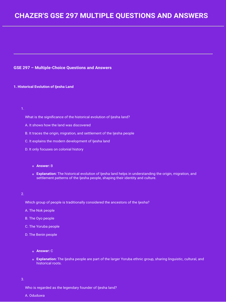 GSE 297 - Multiple-Choice Questions and Answers | PDF | Nigeria