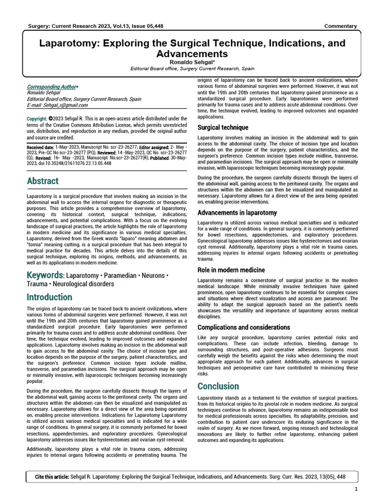 Laparotomy Exploring the Surgical Technique Indications and ...