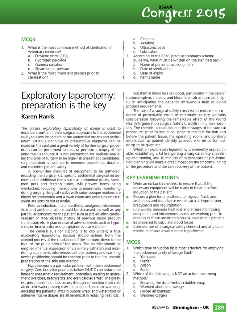 Harris 2015 Exploratory Laparotomy Preparation Is The Key | PDF | Anesthesia | Sterilization ...