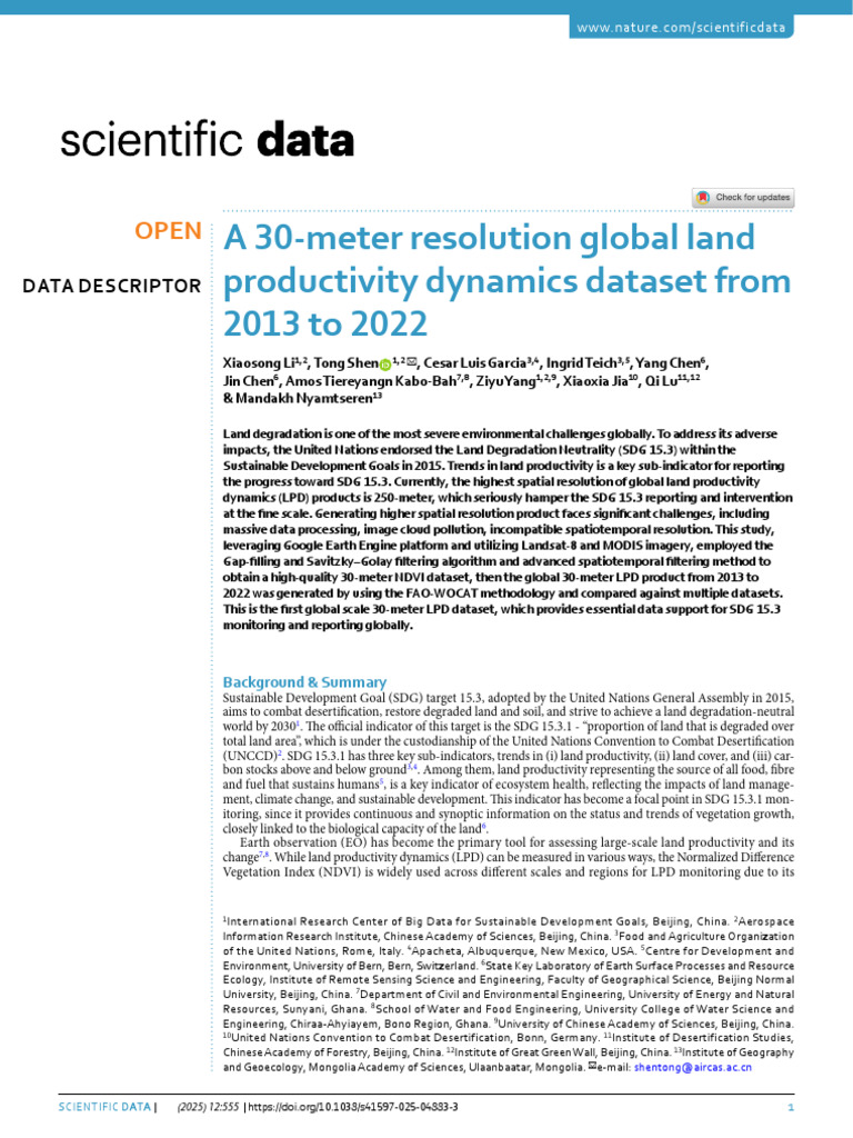 A 30-Meter Resolution Global Land Productivity Dynamics Dataset From ...