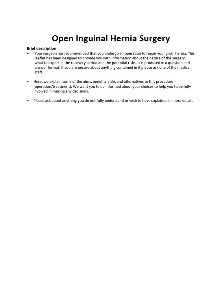 Open Inguinal Hernia Surgery | PDF | Medical Specialties | Clinical ...