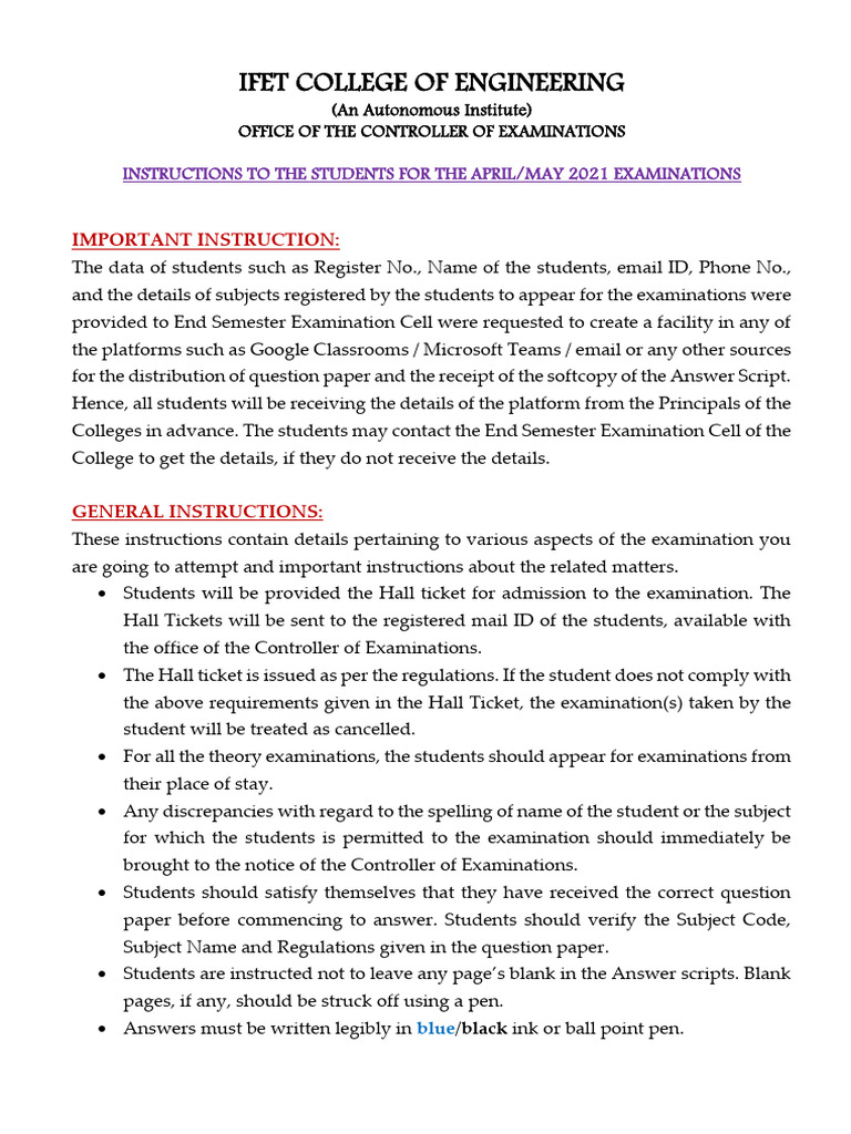 Ifet College of Engineering (Arrear) | PDF | Computing