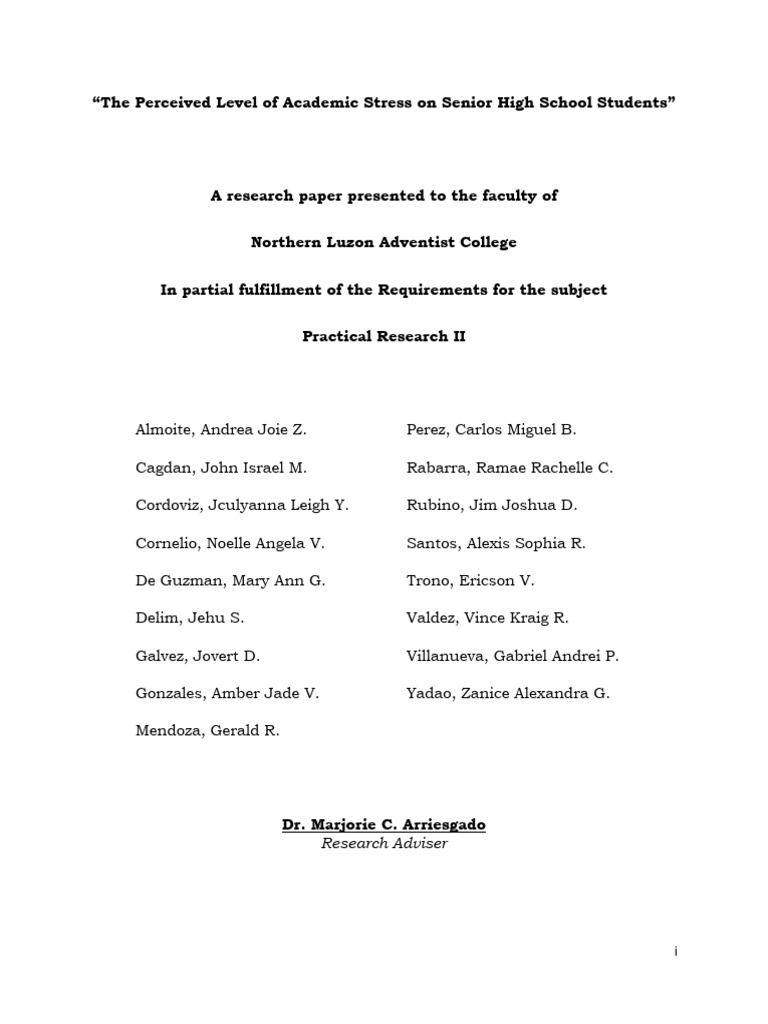 Academic Stress in Senior High Students | PDF | Survey Methodology ...