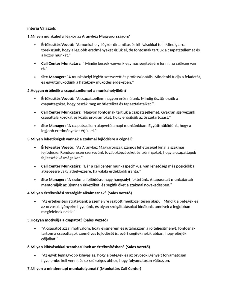 Interjú Válaszok Szociál És Szervezet Pszichológia | PDF