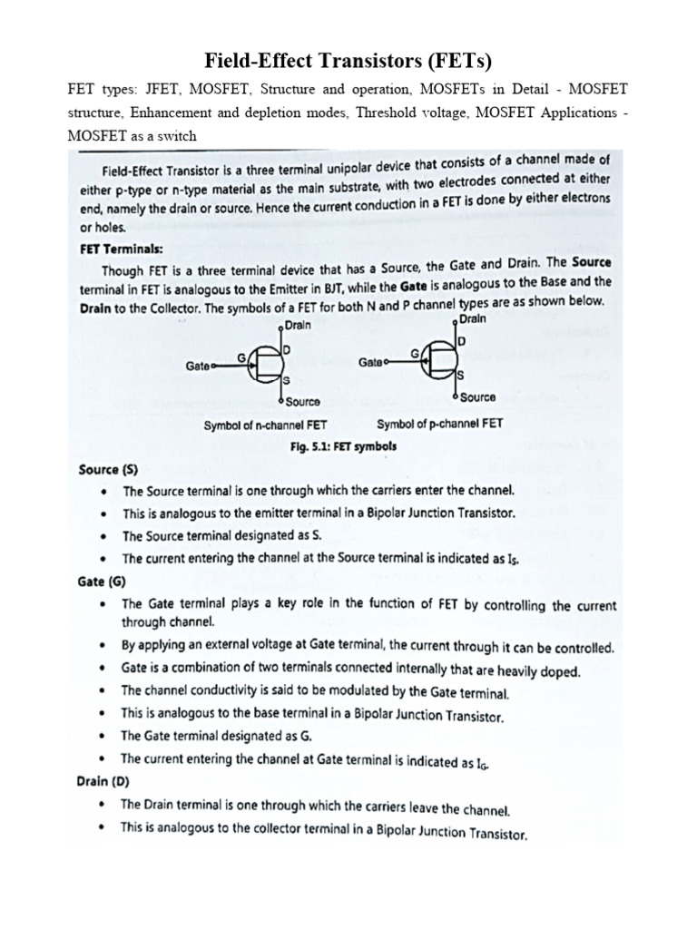 FET and MOSFET Types and Operations | PDF | Field Effect Transistor ...