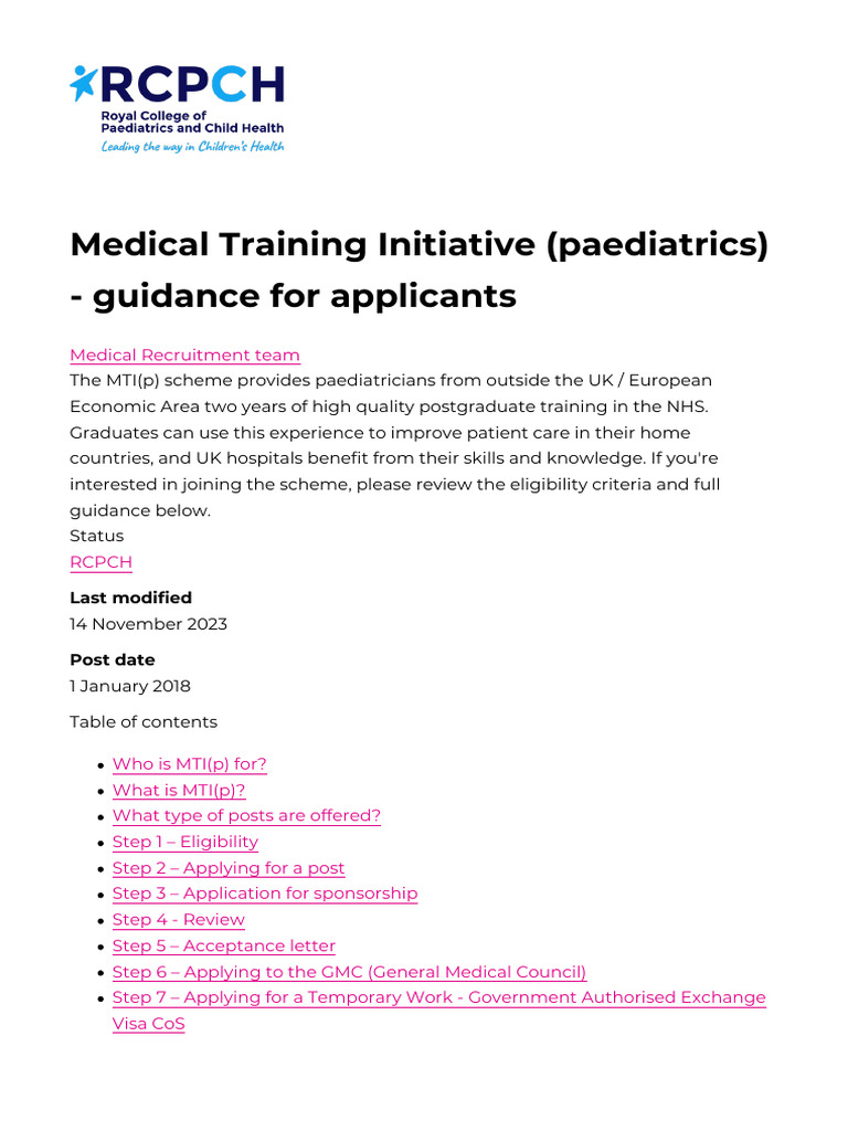 Medical Training Initiative (Paediatrics) - Guidance For Applicants ...